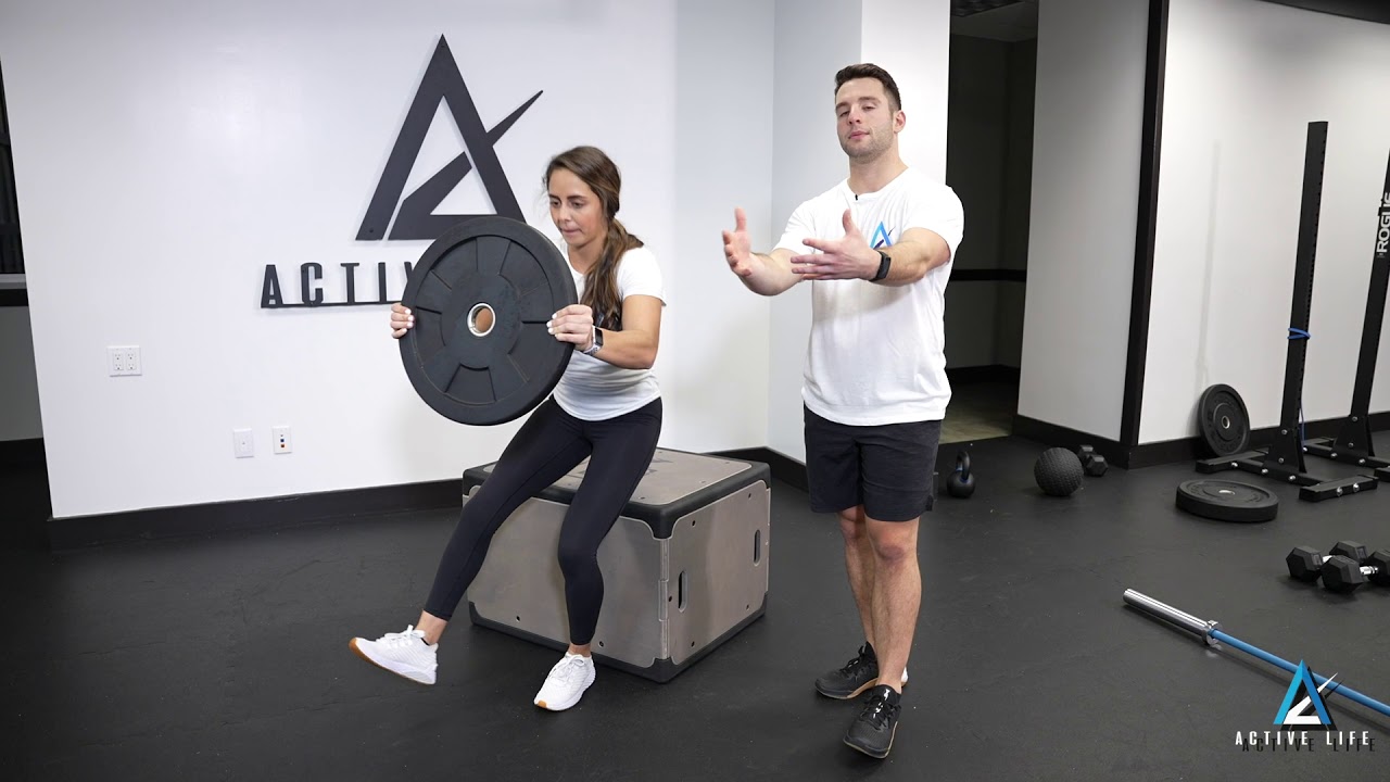 Single Leg Squat to a Box with Press Out - YouTube