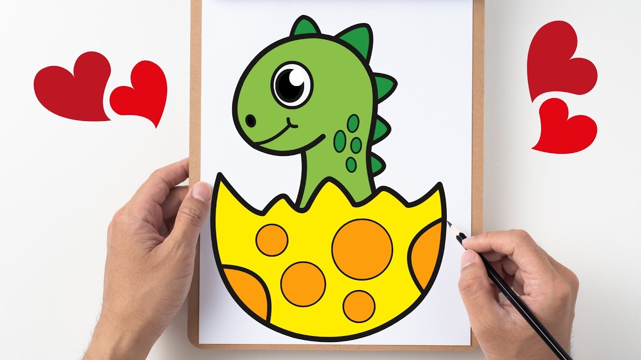 How to Draw a Cute Baby Dinosaur Hatching from an Egg - YouTube