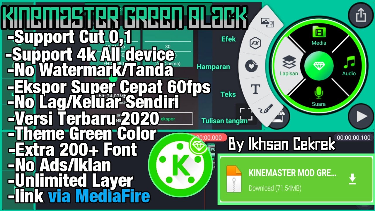 KineMaster Green Mod Versi Terbaru || Support 4k - Extra 200 Font - YouTube