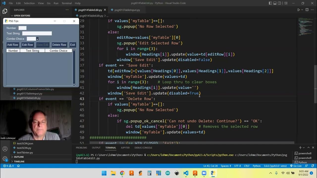 Pysimplegui Tips Table Row Edit And Delete Youtube