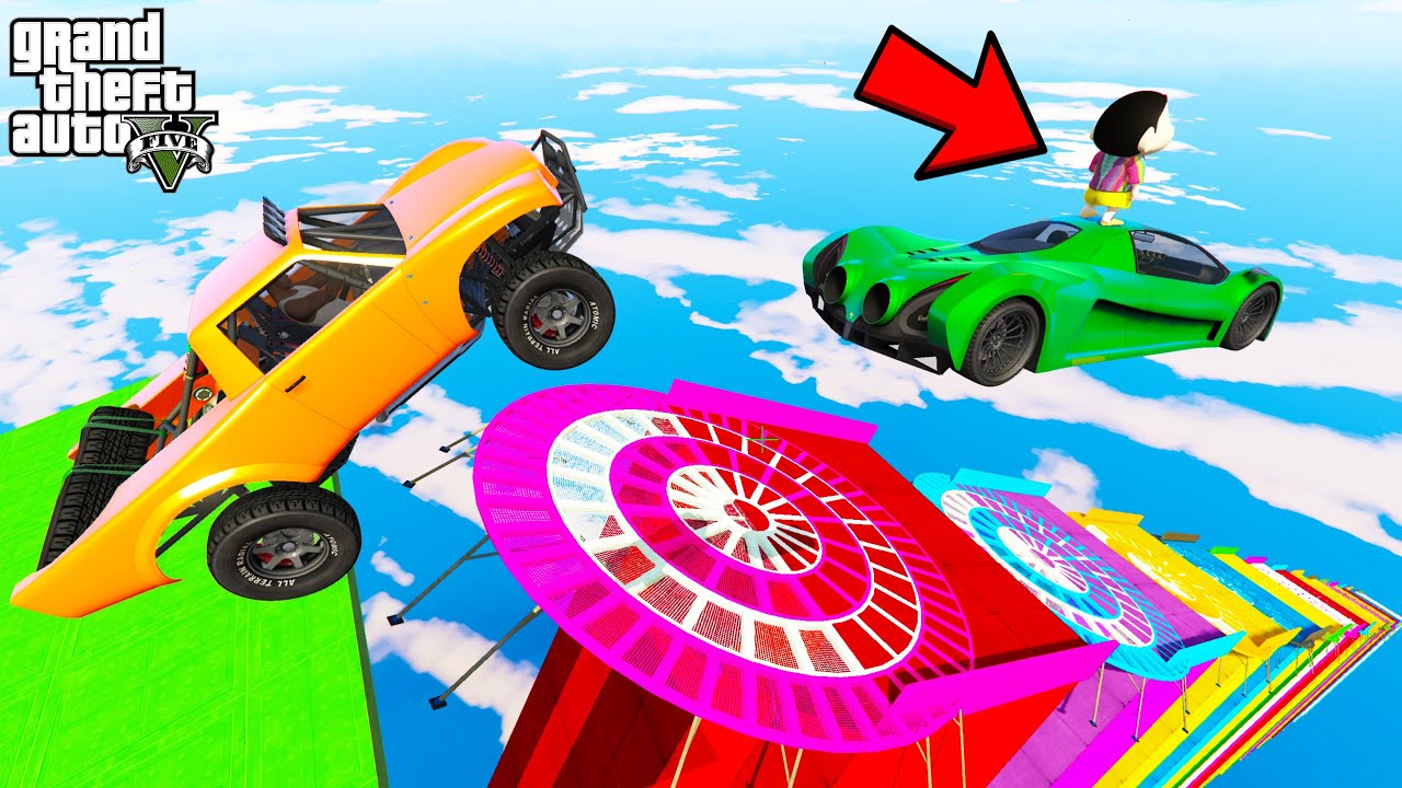 FRANKLIN TRIED IMPOSSIBLE COLOURFUL TOWER MEGA RAMP PARKOUR CHALLENGE ...