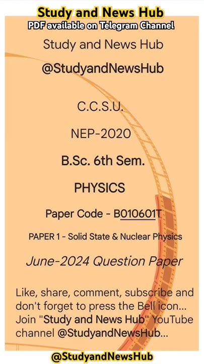 CCSU NEP B.Sc. 6th Sem. June-2024 Physics Paper 1 Question Paper # ...