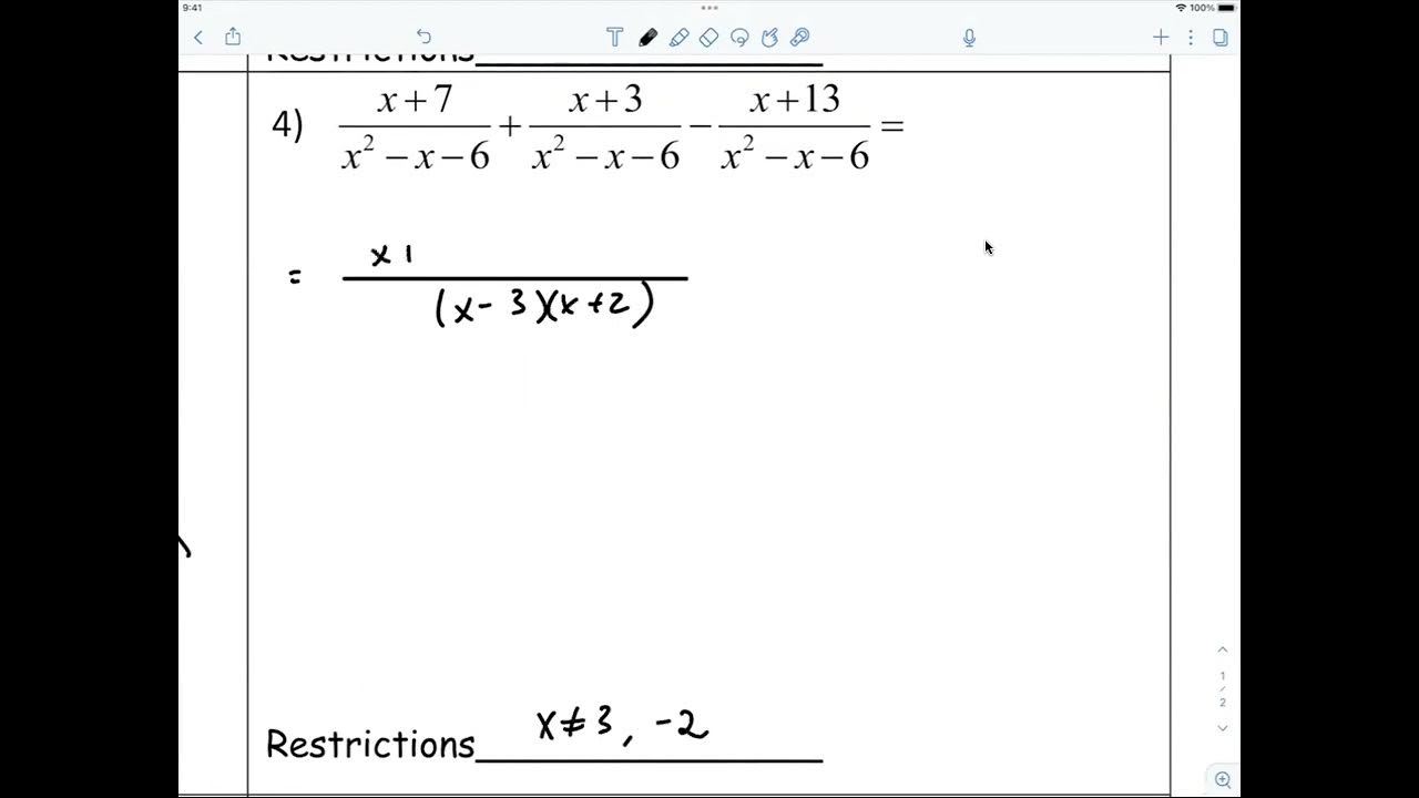 [Alg2] ADD/SUBTR Rational Expressions Day 2 Practice Q4 - YouTube