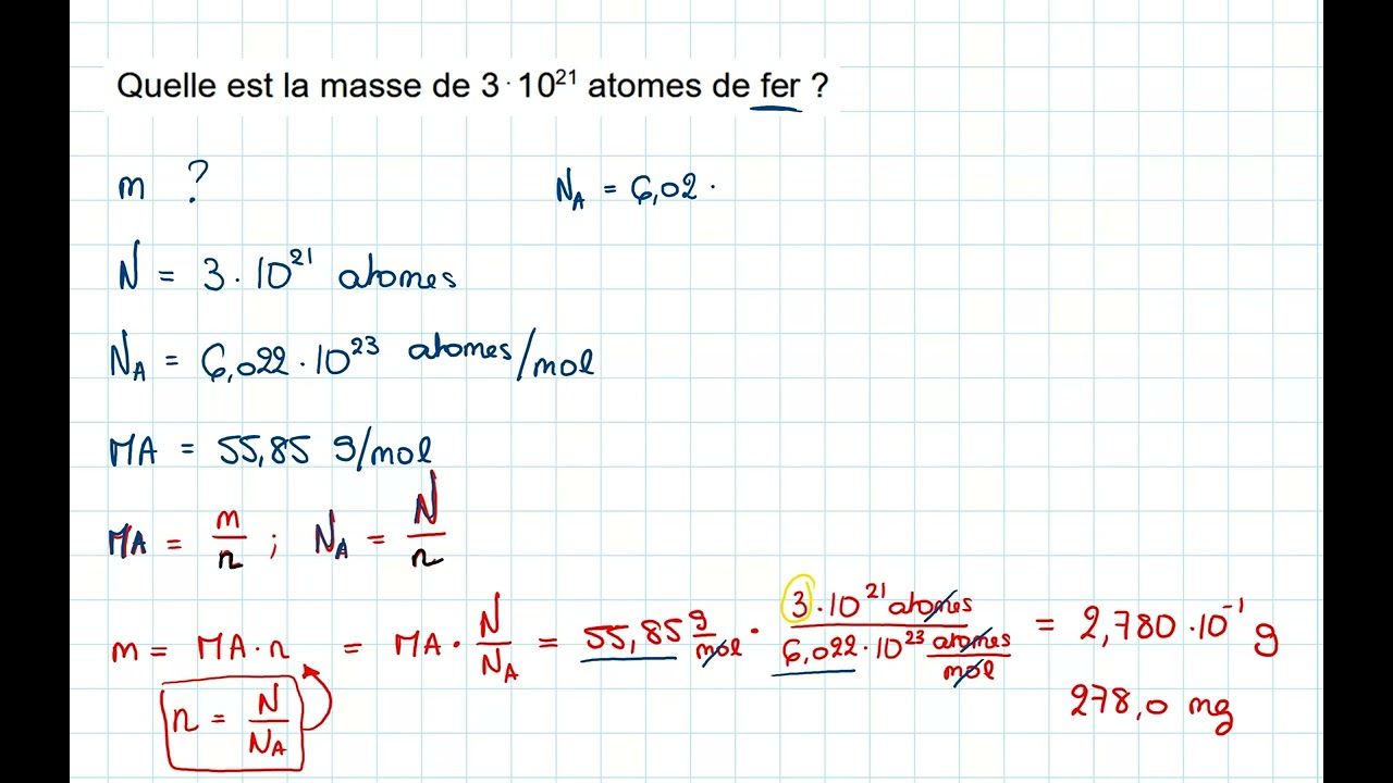 Nombre d'atomes et masse (Exercice corrigé) - YouTube