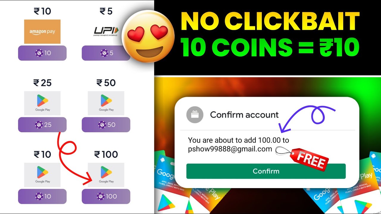 No Clickbait 10 Coins = ₹10 ! Free Redeem Code App 2024 ! How To Get ...