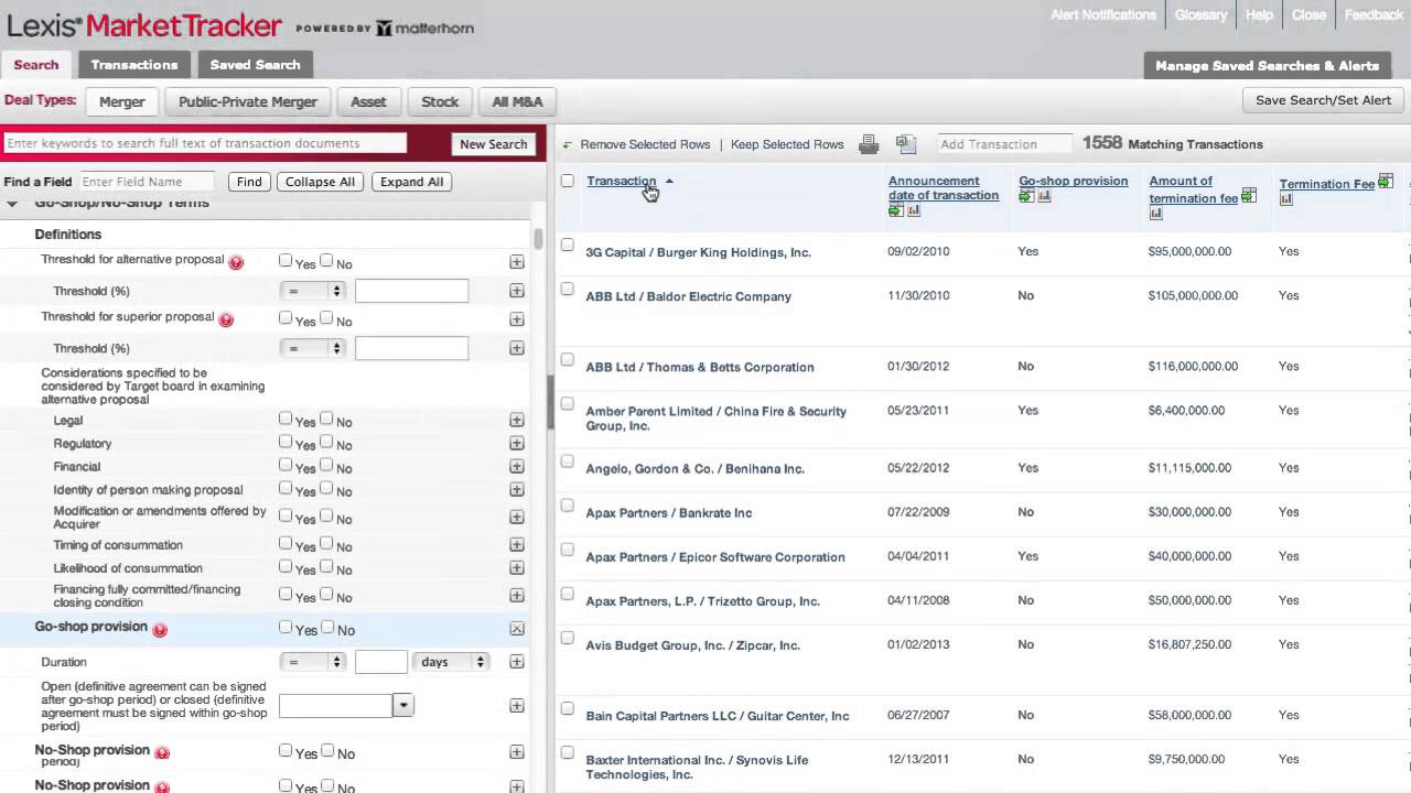 Lexis Market Tracker Tutorial: Go-Shop Provisions - YouTube