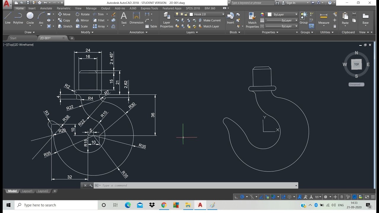 AutoCAD 2D Practice - Hook # 004. - YouTube
