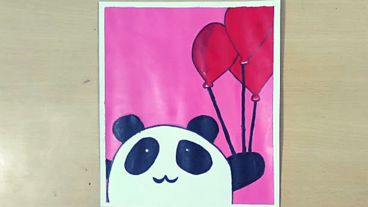 CUTE PANDA WITH BALLOONS PAINTING | DO DRAWING #dodrawing - YouTube