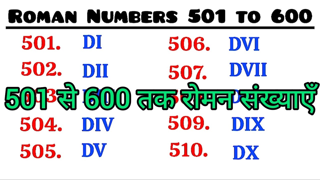 501 To 600 Roman Numerals Roman Numbers 501 To 600 Roman Sankhyaen 501-to-600-roman-numerals-roman-numbers-501-to-600-roman-sankhyaen
