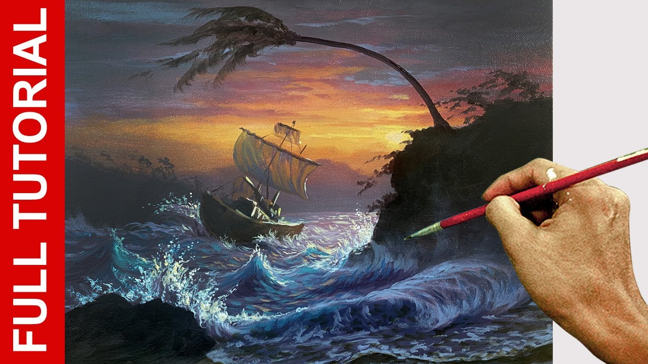 Tutorial: How to Paint Boat on Stormy Beach in Acrylics / JMLisondra ...