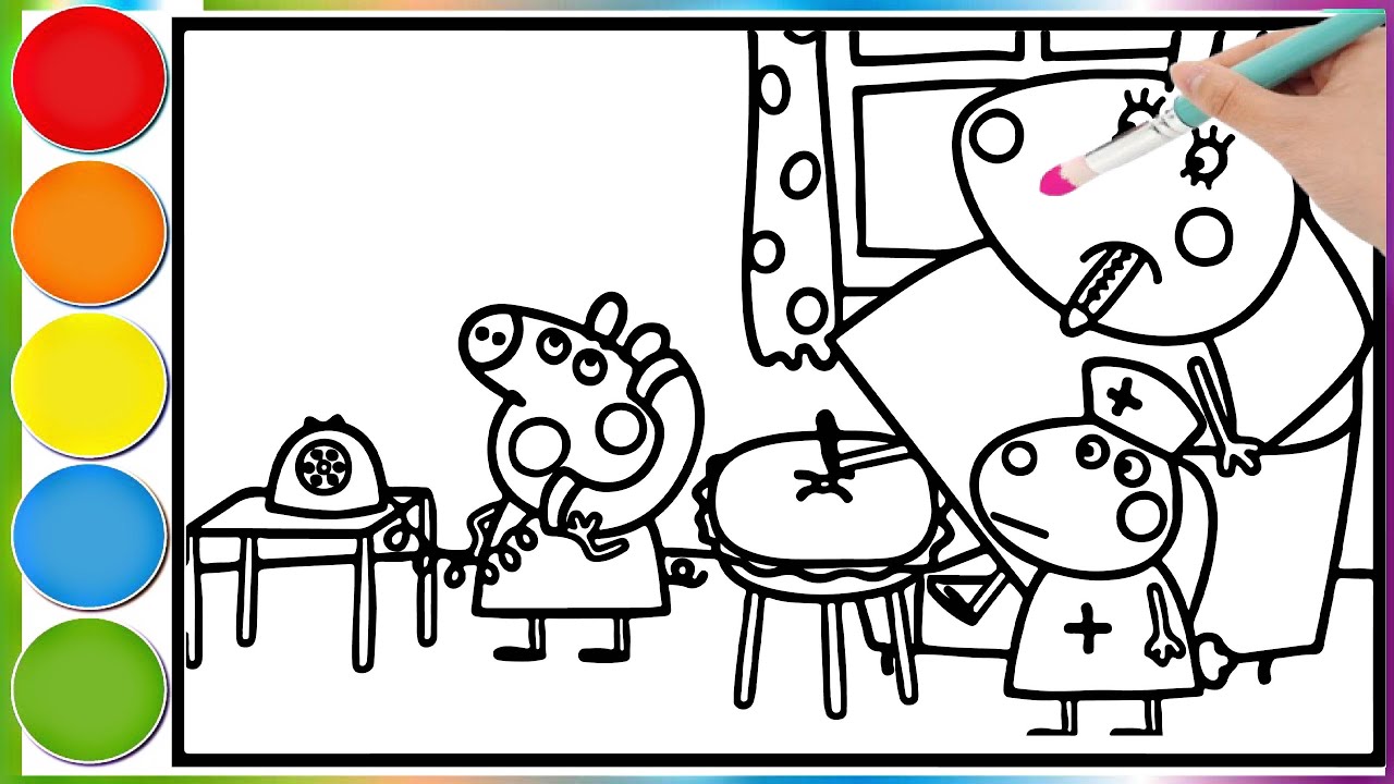 Drawing and Coloring Peppa Pig Ms Rabbit is sick || Drawing and ...