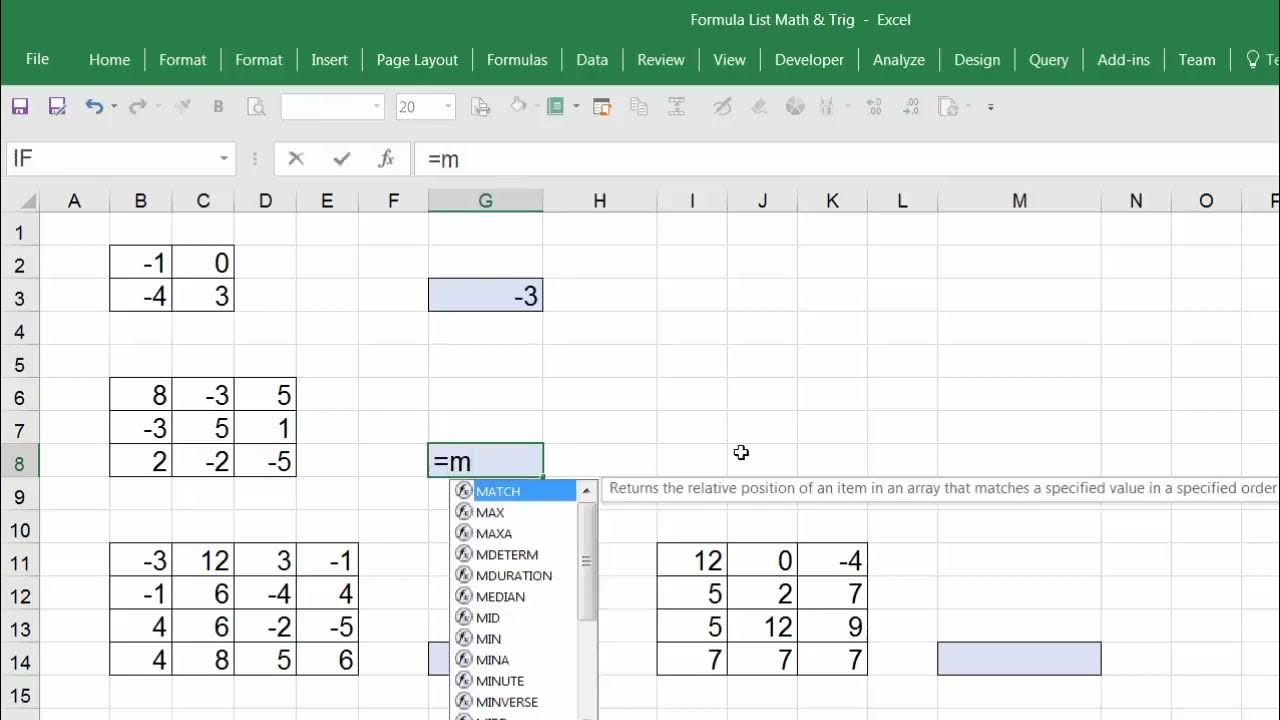 Returns the Matrix determinant MDETERM Function - YouTube