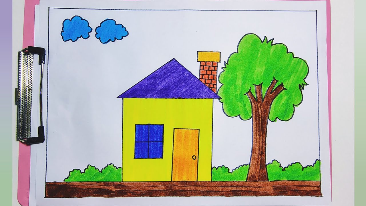 House Scenery Drawing for Beginner's 🏠Ghar ka Chitra/ My Home ️ House ...