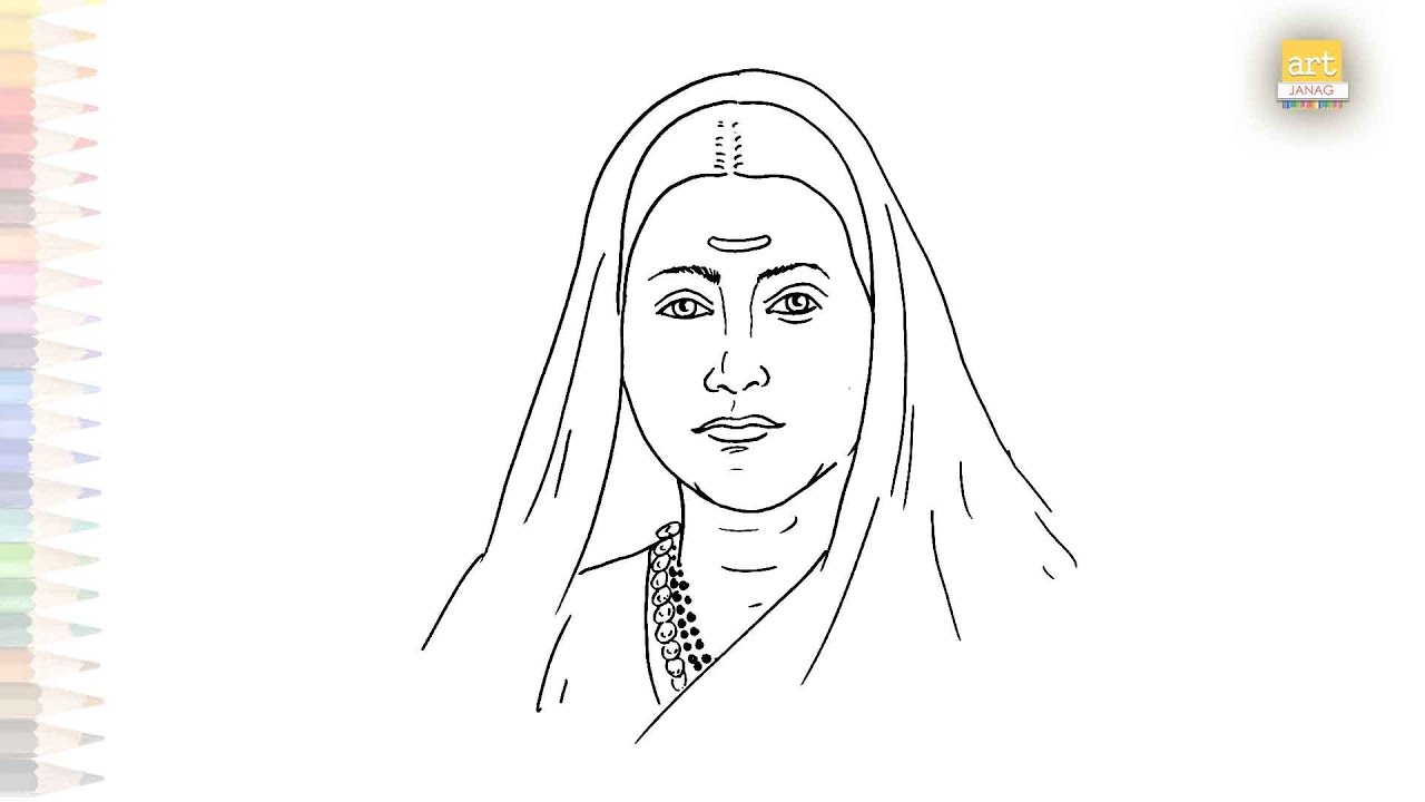 Savitribai Phule drawing easy | Outline sketches | How to draw ...