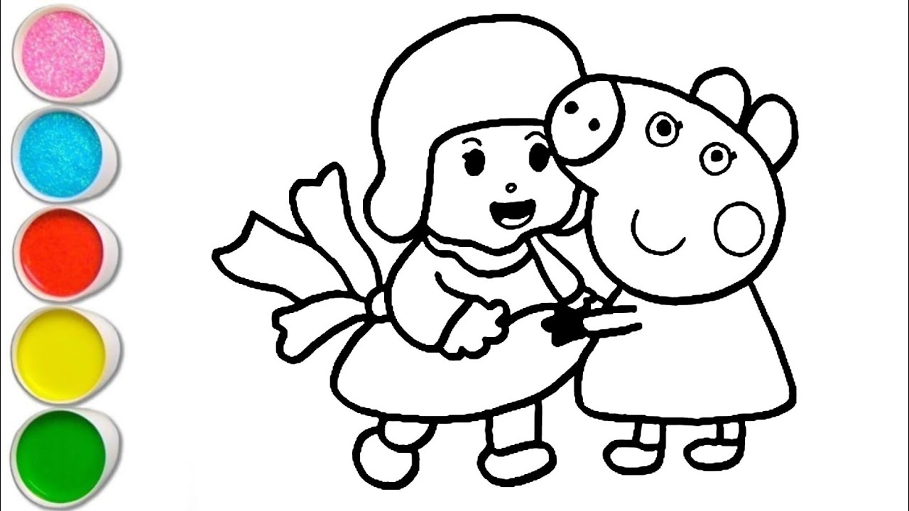 Cute Pippa Pig With Pocoyo Drawing, Painting and Coloring For Kids and ...