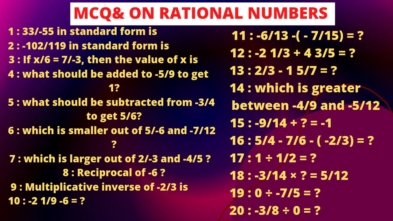 Multiple choices question ( MCQ& ) based on rational numbers - YouTube