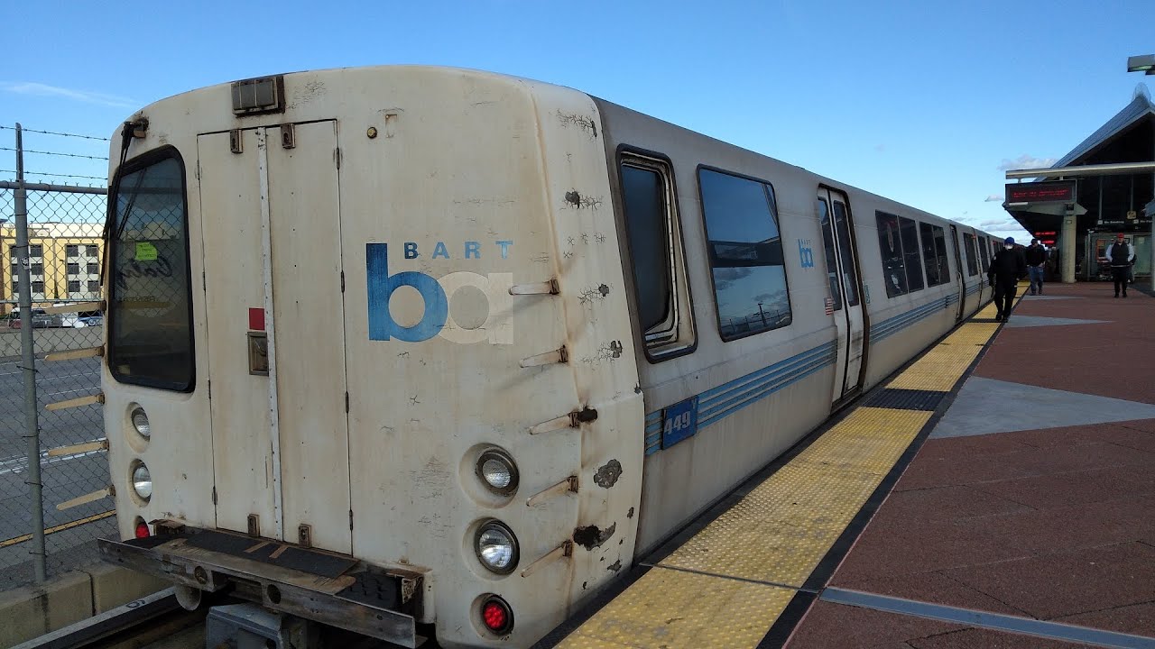 BART 1990 Alstom C1 Car #449 on the Blue Line - 8-Car Legacy Fleet Daly ...