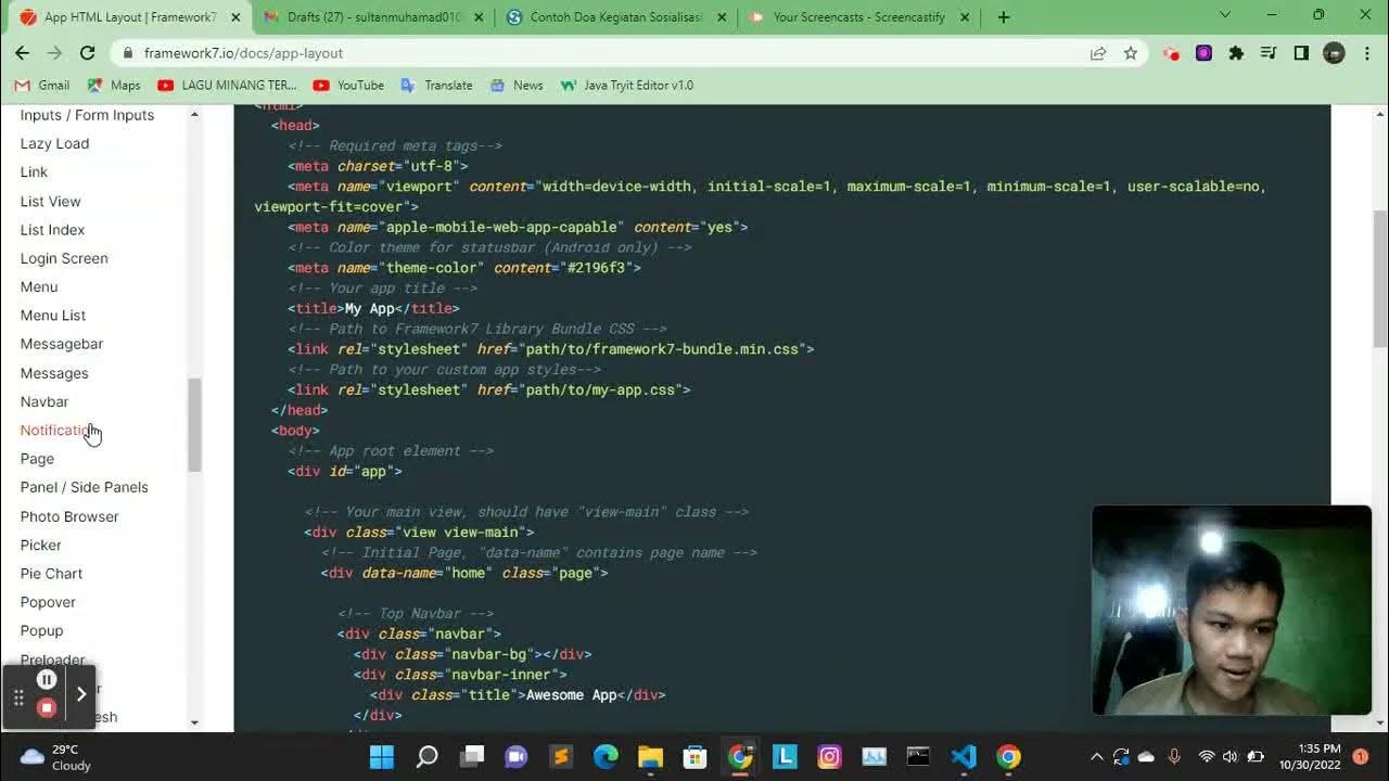 Tampilan Framework7 Menggunakan Vs Code Pemrograman Mobile Youtube