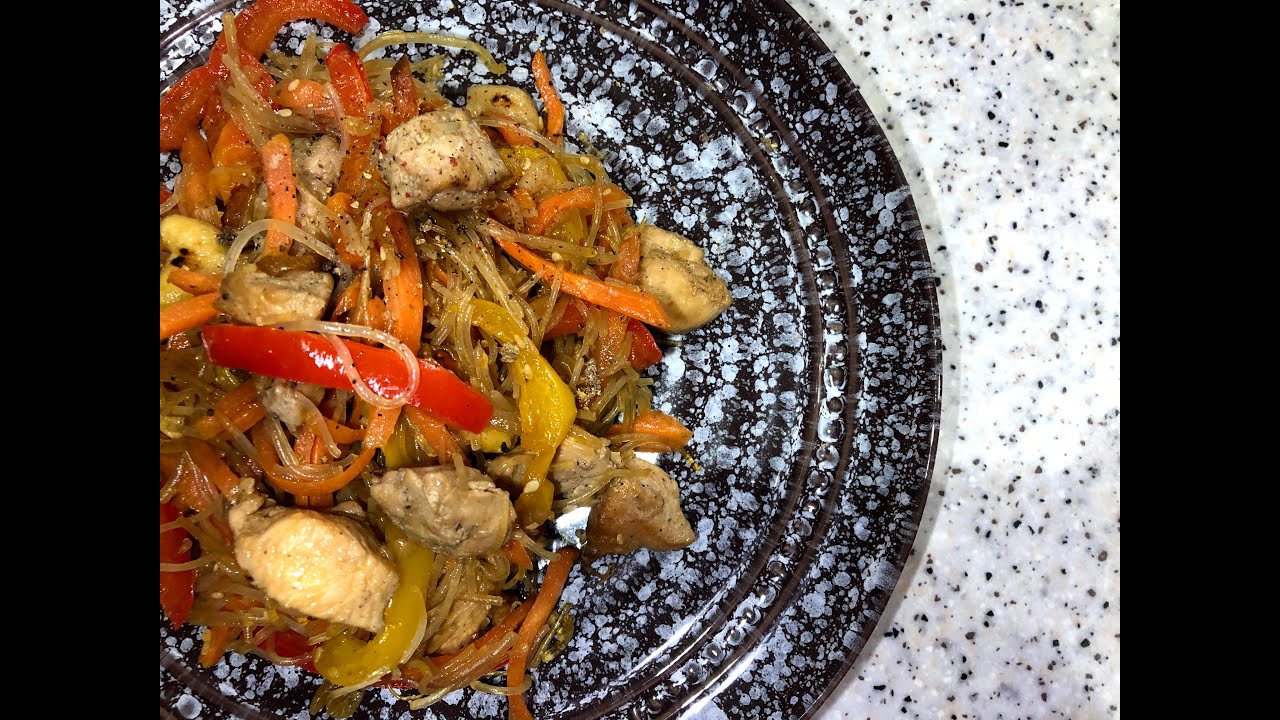 Easy Funchoza Recipe with Chicken / Green Bean Glass Noodles with ...