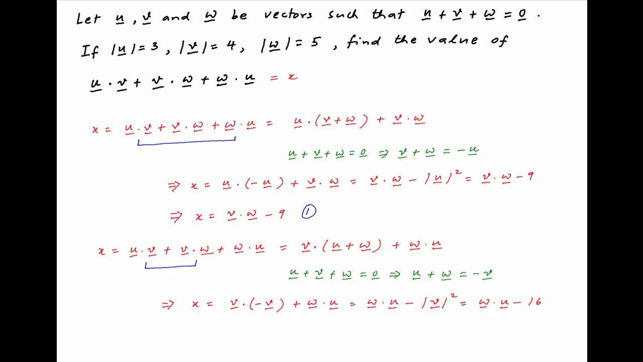 [IIT 1995] Find the value of u.v + v.w + w.u where u + v + w = 0, |u| = 3, |v| = 4 and |w| = 5 ...