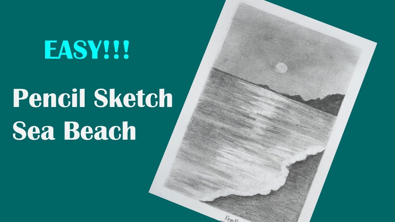Very easy to draw sea beach - Pencil Sketch for beginners - Step by ...