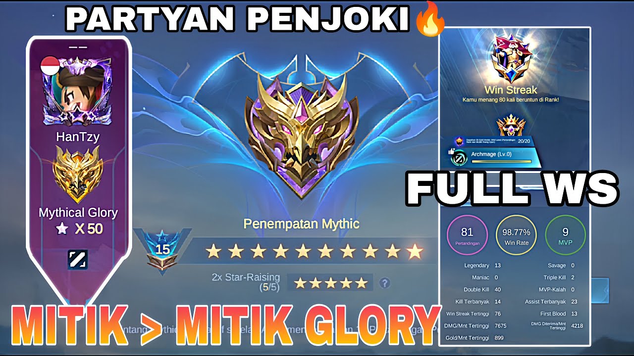 GAMEPLAY PARTYAN PENJOKI MENIT 6 END!!DARI RANK MITIK KE MITIK GLORY ...