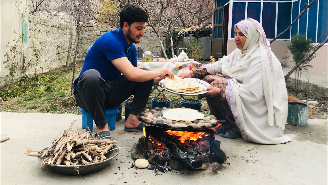 Baking Traditional Breakfast Milky Lavash Bread On Stone Grill - YouTube