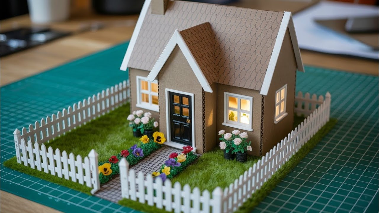 DIY Mini Cardboard House | Cute Model with Garden. - YouTube