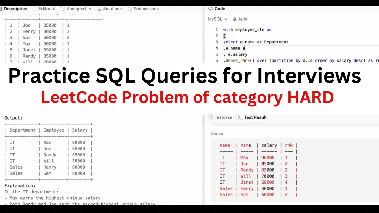 8 Sql Leetcode Complex Query Top 3 Salaries In Each Department Using 0899