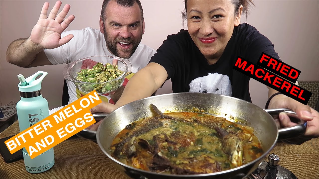 MUKBANG FRIED MACKEREL WITH MUNG BEANS AND NETTLE /BITTER MELON AND ...