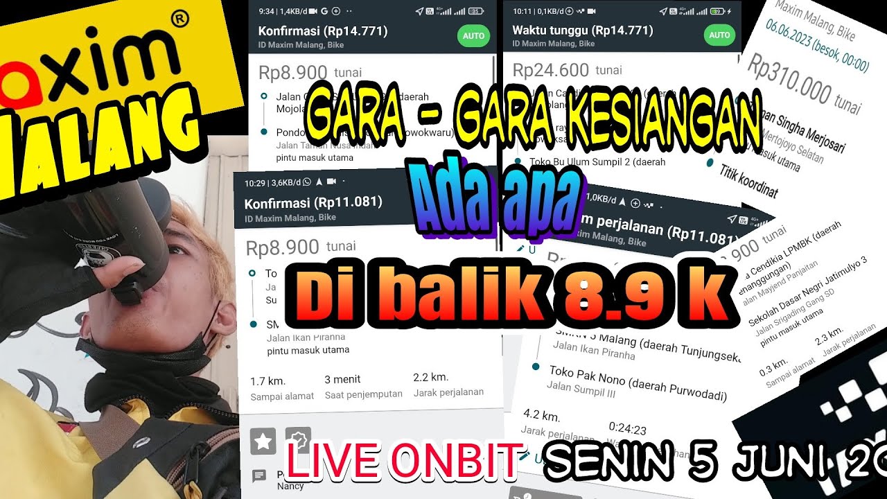 ️ Live ONBIT Maxim Malang 5 Juni 2023 #motovlog #maxim #taxsee - YouTube