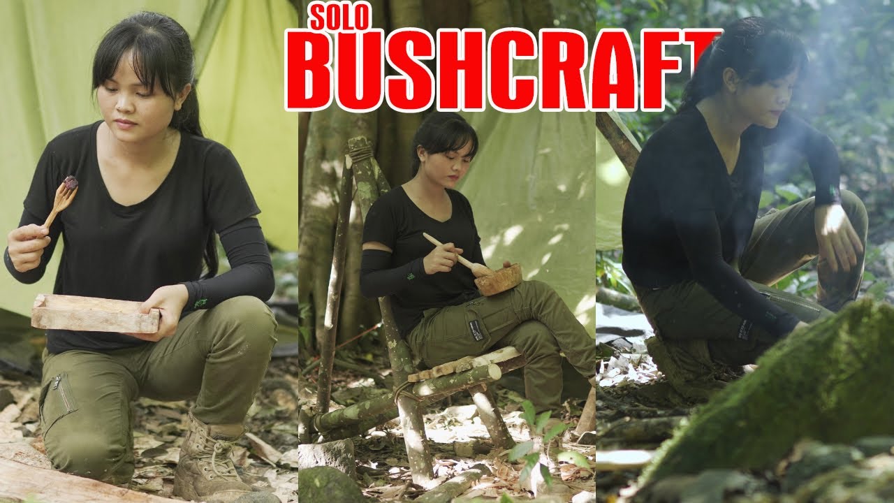 3 days solo bushcraft - stove, canvas lavvu, chair and spoon making ...