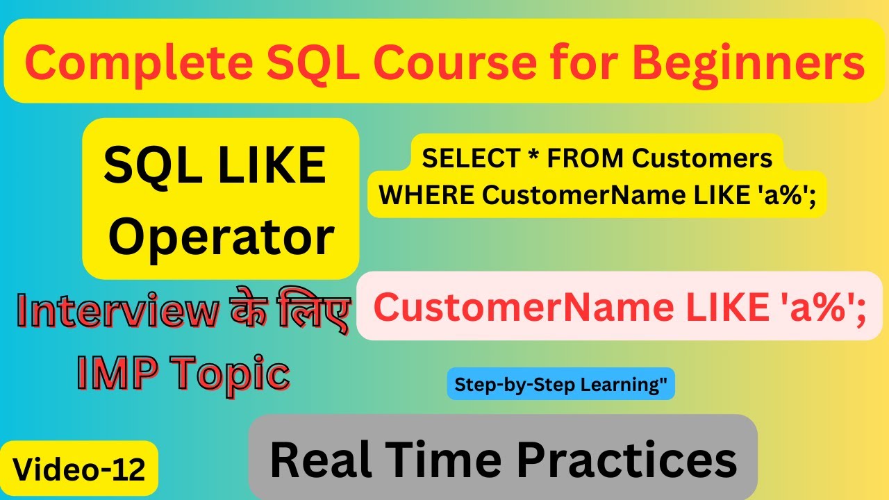 Sql Like Operator Tutorial Master Pattern Matching In Sql Youtube 6277
