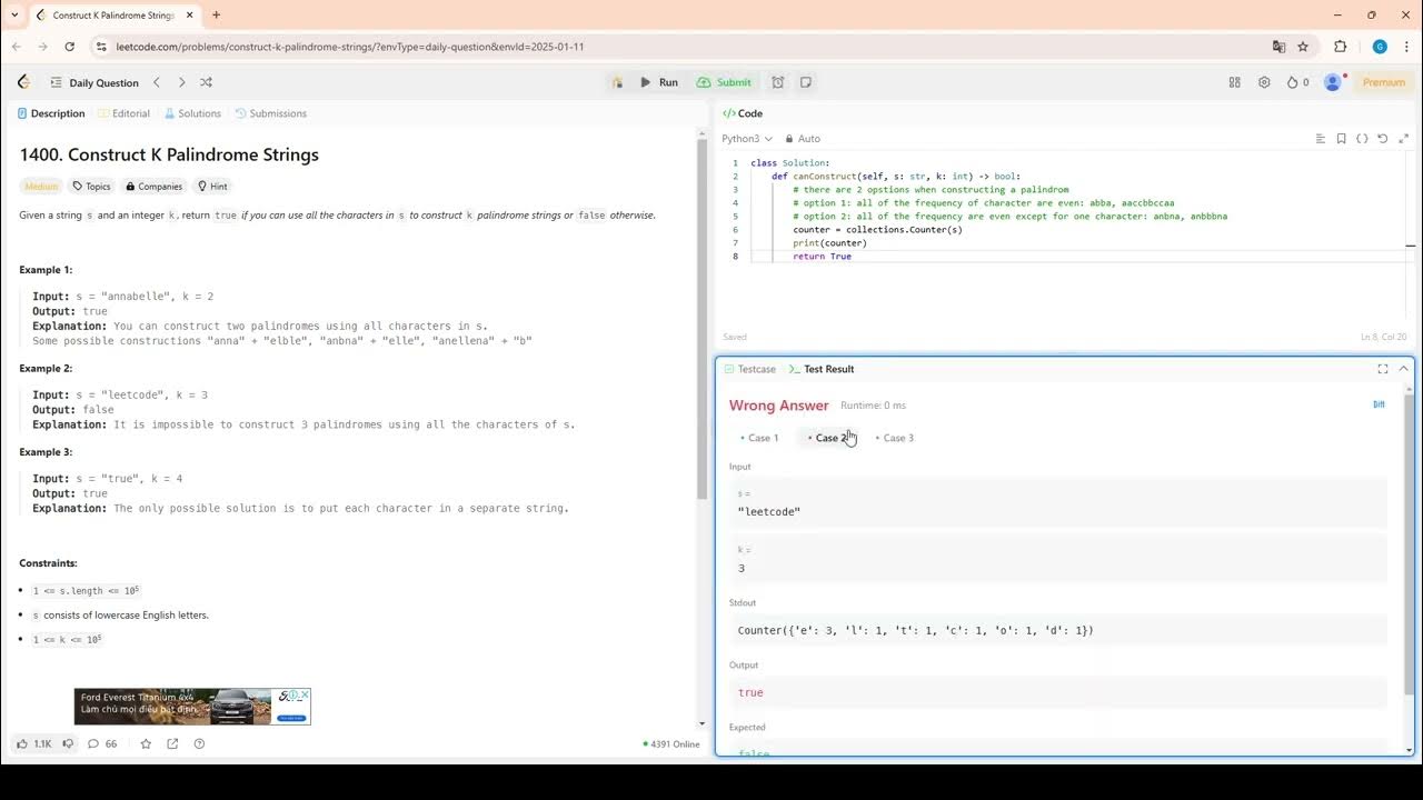 1400. Construct K Palindrome Strings - YouTube
