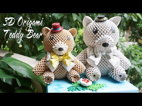 3D Origami Teddy Bear Tutorial , teddy bear making  | Tutorial de oso de peluche de origami 3D