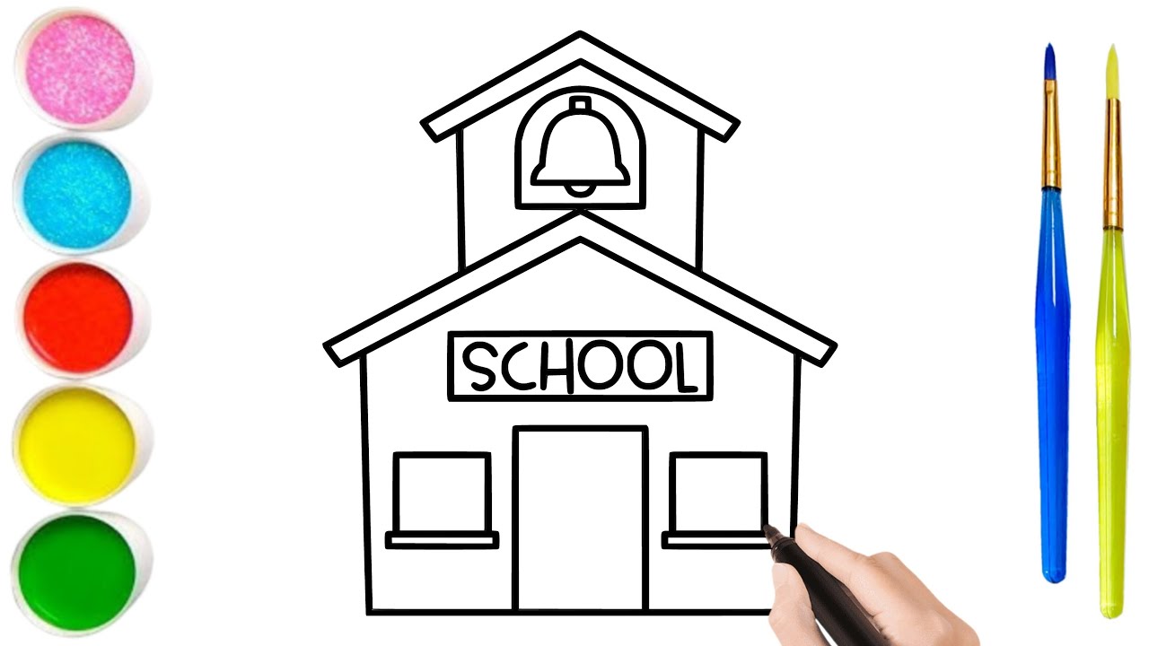 How to draw School for kids | Drawing for Kids | Drawing easy| Drawing ...