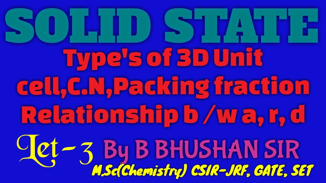 SOLID STATE Chemistry LECT-3 TYPES OF 3D Unit cell, Packing fractionC.N ...