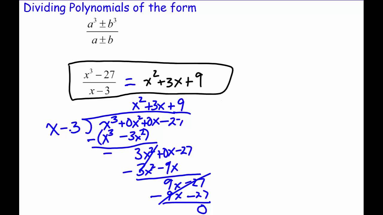 Dividing the Sum and Difference of 2 Cubes - YouTube