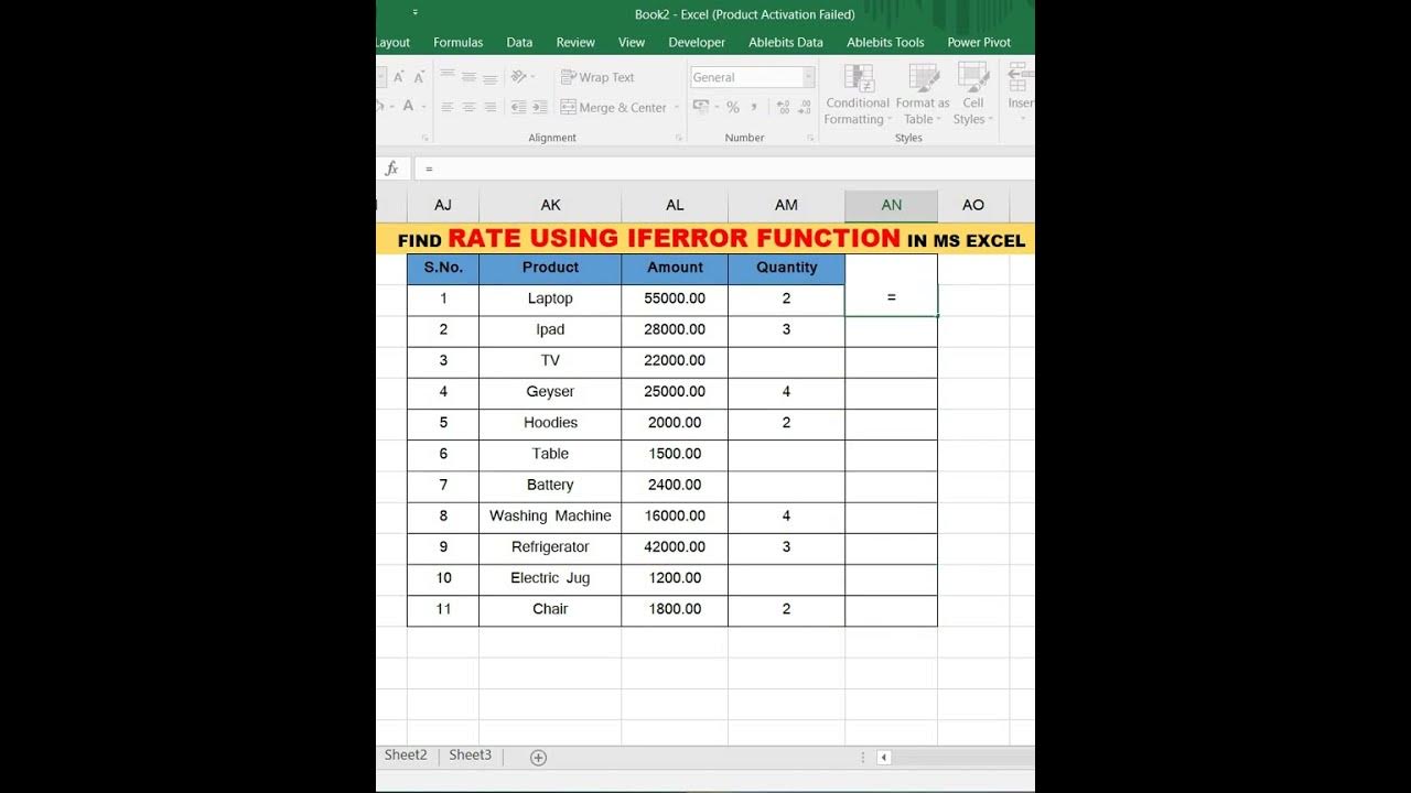 FIND RATE USING IFERROR FUNCTION IN MS E I #iferror #exceltips #exceltutorial #techiskills # ...