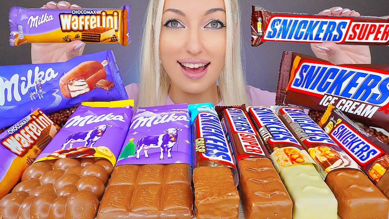 ASMR MILKA CHOCOLATE & SNICKERS, ICE CREAM, CANDY BARS (DESSERT ...