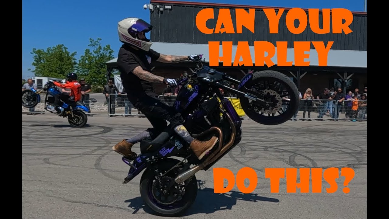 Harley-Davidson Stunt show! Highway Heathens fire it up literally ...