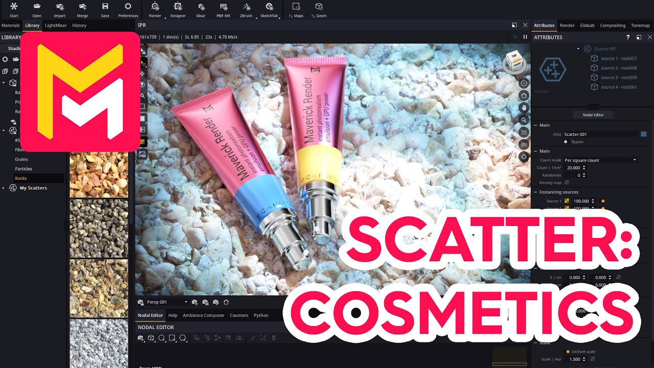 MAVERICK RENDER: 32 03 SCATTER EXAMPLE: COSMETICS - YouTube