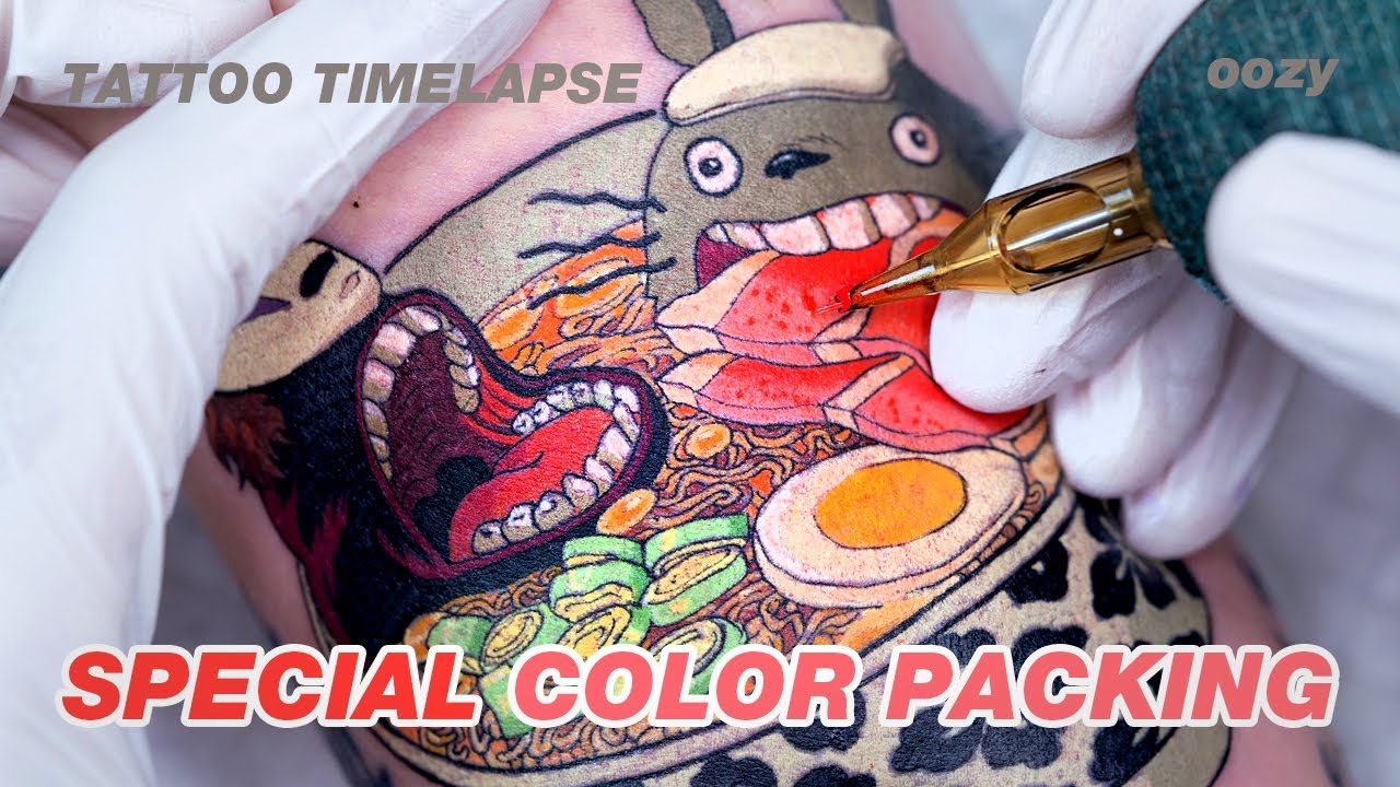 COLOR PACKING TOTORO RAMEN TATTOO - YouTube