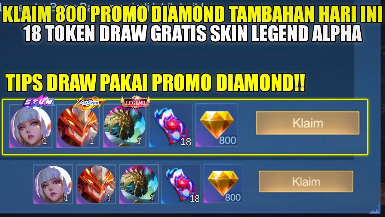 LOGIN HARI INI!! KLAIM 800 PROMO DIAMOND TAMBAHAN & 18 TOKEN DRAW GRATIS SKIN LEGEND ALPHA MLBB ...