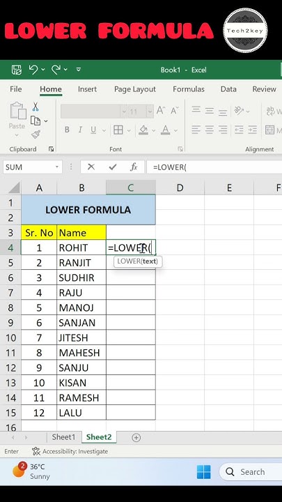 Lower formula #shortcutkeys #excel #excelknowledge #exceltutorial #viralvideo #shortvideo - YouTube