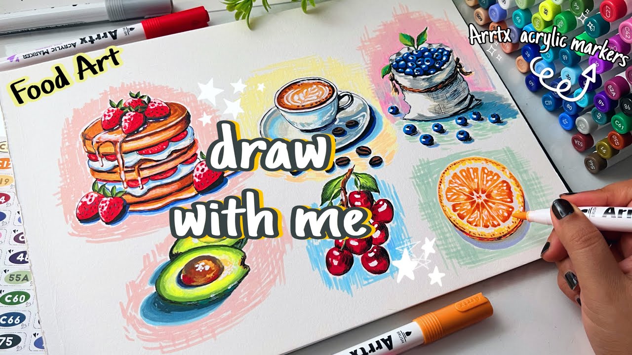 draw with me - food illustration using acrylic markers || Arrtx acrylic ...