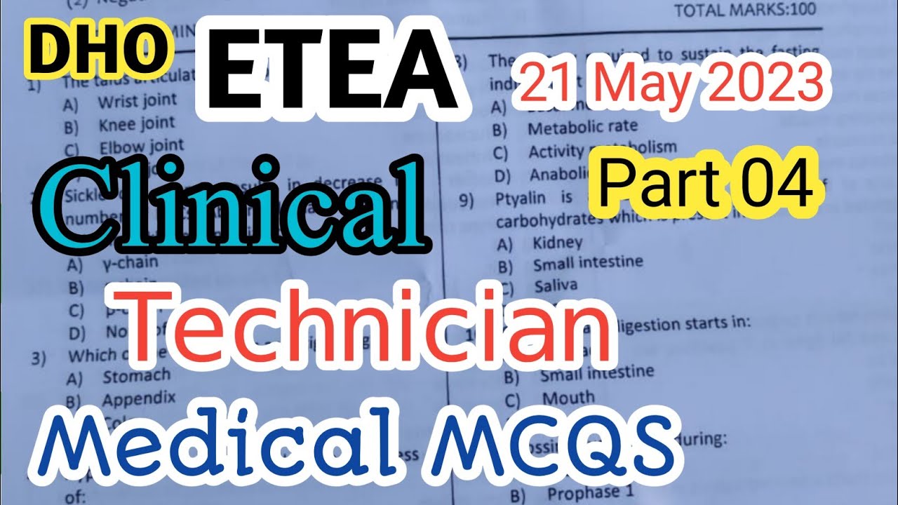 ETEA Clinical Technician Test Part 04 Paper Mcqs | DHO Torghar KPK ...