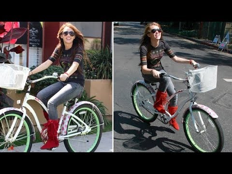 Miley Cyrus Enjoys A Bike Ride With A Gal Pal [2008] - YouTube