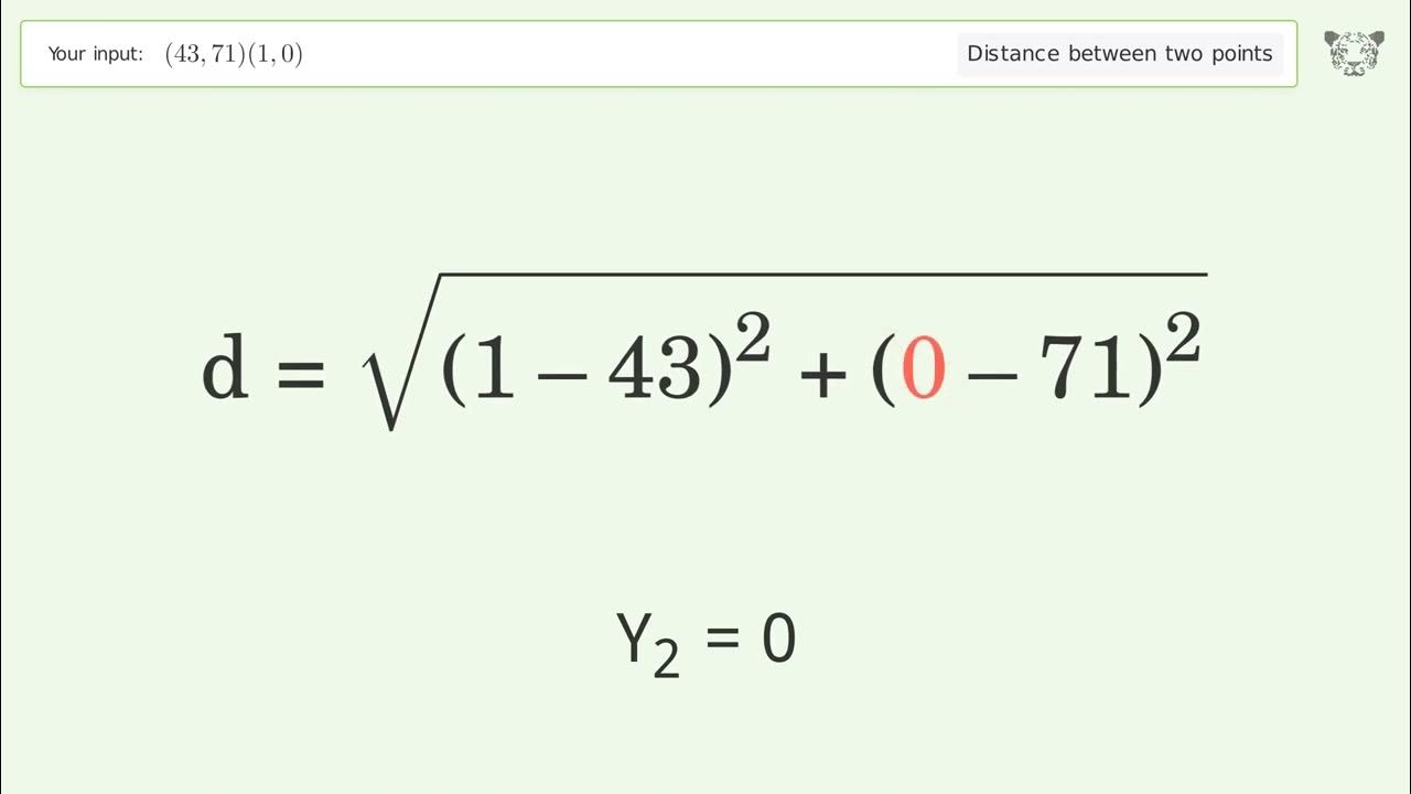 Find the distance between two points p1 (43,71) and p2 (1,0): Step-by-Step Video Solution - YouTube