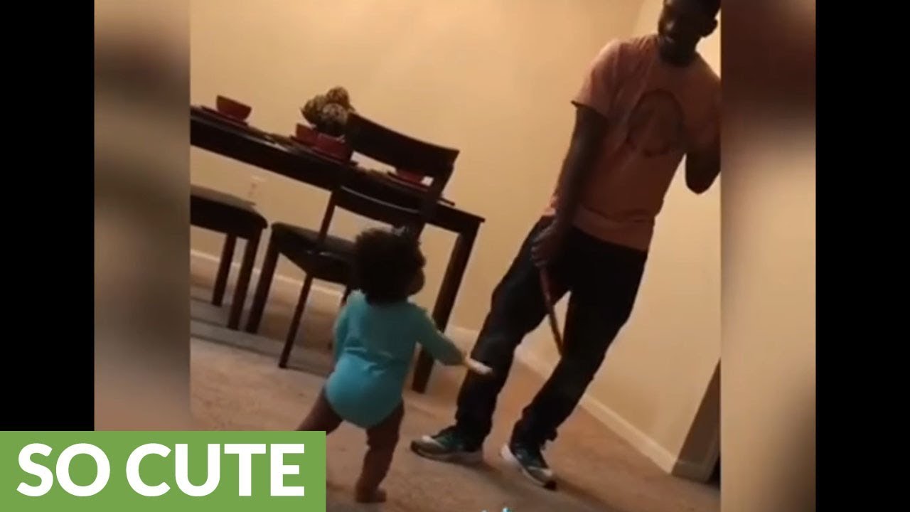 Dad has awesome sword fight with baby girl - YouTube